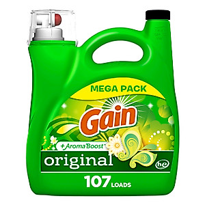 Gain + Aroma Boost Laundry Detergent Liquid, Original Scent, 107 Loads, 154 fl oz, HE Compatible Laundry Soap with Febreze and Oxi, Gain Laundry Detergent, Liquid Laundry Detergent