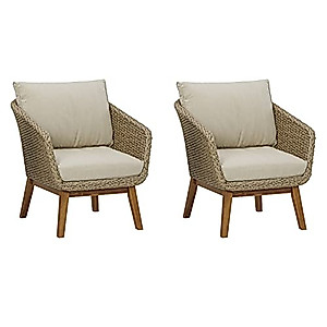 Signature Design by Ashley Outdoor Crystal Cave Patio Wicker Lounge Chair Set, 2 Count, Beige