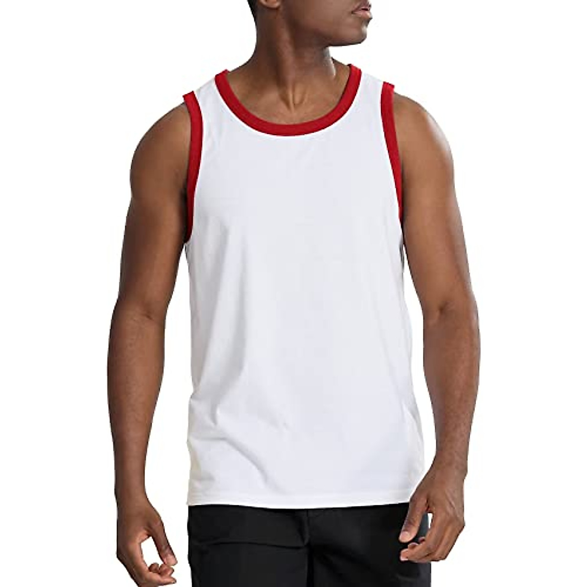 Zengjo Tank Top Mens Ringer(White/Red,M)