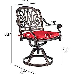 LEISU 2 Piece Cast Aluminum Bistro Dining Chair Outdoor Bistro Chairs for Home Patio Garden Deck (2 Swivel Rocker Chairs with Red Cushions)