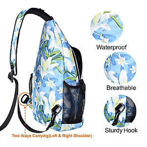 MOSISO Sling Backpack, Multipurpose Travel Hiking Daypack Rope Crossbody Shoulder Bag, Hedychium