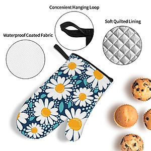 Oven Mitts and Pot Holders Sets of 4 High Heat Resistant Daisy Flowers Oven Mitts with Oven Gloves and Hot Pads Potholders for Kitchen Baking Cooking BBQ Non-Slip Cooking Mitts