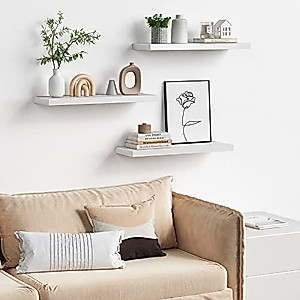 White Floating Shelves for Wall Decor, 24 Inches Long Wall Shelves for Bedroom Storage, Large Deep Wall Mounted Shelves for Bathroom Towels, Laundry Living Room, Kitchen, Closet, Set of 3