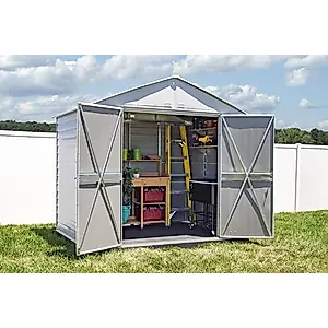 Arrow Select 8' x 6' Outdoor Lockable Steel Storage Shed Building, Flute Grey