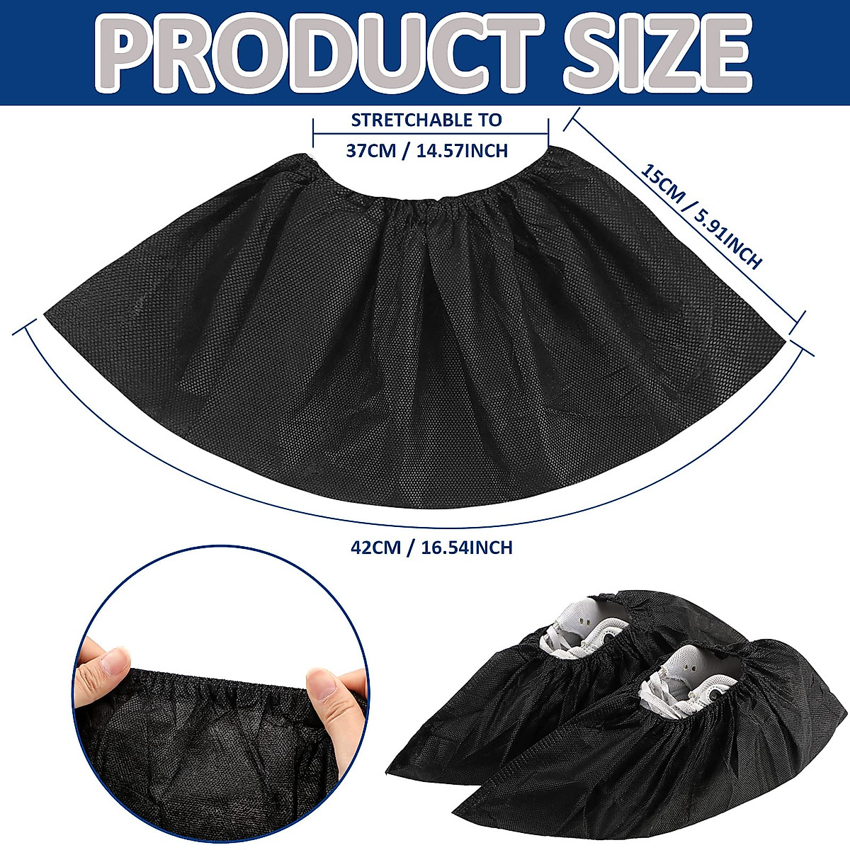 200 Pcs (100 Pairs) Disposable Shoe Covers Non Woven Stretchable Boot Covers Non Slip Durable Waterproof Shoe Protector Covers for Women Men Fits Size 4-12 Booties Carpet Floor Indoor House (Black)