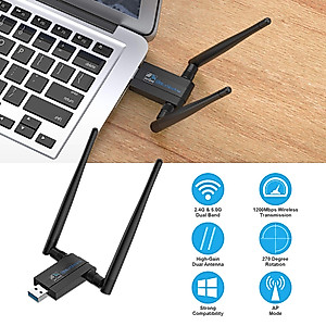 Blueshadow AC1300 USB WiFi Adapter - 2.4G/5G Dual Band Wireless Network Adapter for PC Desktop, MU-MIMO WiFi Dongle, USB 3.0, Supports Windows11/10/8/7/Vista/XP, /Mac OS X 10.5-10.15
