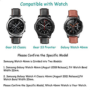 Galaxy Watch 46mm Bands 2 Pack, Compatible with Samsung Gear S3 Frontier / Classic Band, for Galaxy Watch 46mm Band, Width 22mm Leather Men Women Quick Release Smart Straps (Black+Brown)