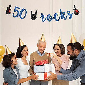 50 Rocks Banner, Rock Happy 50th Birthday Sign, Music Theme Fifty 50th Birthday Rock n Roll Party Decoration Cheers to 50 Years Banner