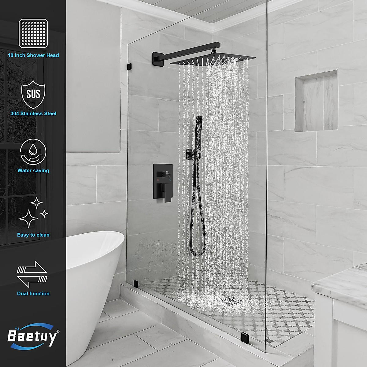 Baetuy 12 Inch Shower Faucet Set, Rainfall Shower System with High Pressure Handheld and Square Fixed Shower Head,Spray Wall Mounted Shower Fixtures