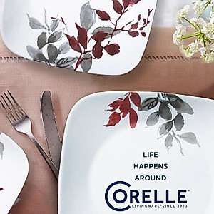 Corelle Kyoto Leaves 16pc, Service for 4, Dinnerware Set, 8 plates bowls, Chip & Break Resistant, Dinner and Corelleware White