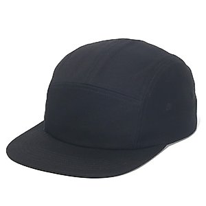 DongKing 5 Panels Baseball Cap Classic Flat Bill Hat Cotton Short Flat Brim Caps (Black)