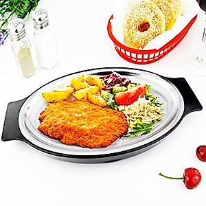 New Star Foodservice 26733 Oval Stainless Steel Sizzling Platter with Insulated Holder, 11.63" x 8", Black