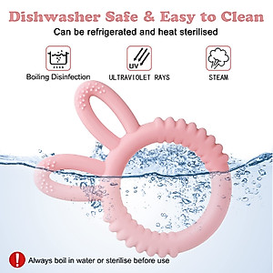 MISSLILI Silicone Babies Teethers Baby Teething Toys for Soothe Massage Sore Gums for 3-12 Months Infants, BPA Free, Ring Shape Rabbit Ear Design (Pink)