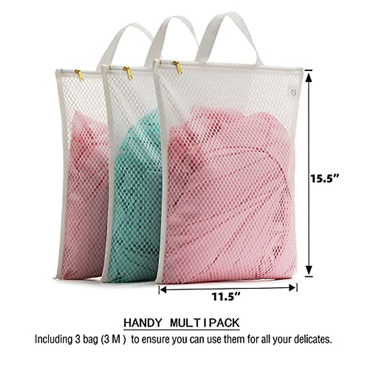 TENRAI Laundry Bag Mesh Wash Bag，Use YKK Zipper，Tote Bag Bathroom Hanging, Bra Fine Mesh Wash Bag for Underwear 3 Bags（3M Cellular Mesh ）