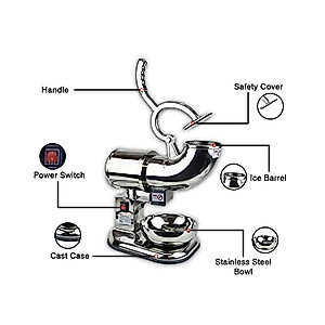 WYZworks Stainless Steel Commercial Ice Shaver Heavy Duty - Snow Cone Shaved Icee Maker Machine