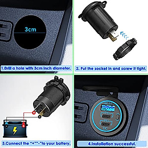 12V USB Outlet USB C Car Charger Socket – Newest 58W Lengthened RV USB Outlet 12V Socket Dual 20W PD3.0 USB-C and 18W QC3.0 Car USB Port with Button Power Switch for Car Boat Marine RV Motorcycle