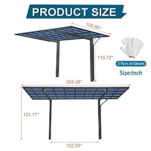 17x9x11 FT Outdoor Carport,Car Garage Shelter with Aluminum Metal Frame and Polycarbonate Panels,Heavy Duty Metal Carport Canopy,Weatherproof Single Side Garage Car Shelter Shade for,Car,Truck,Gray