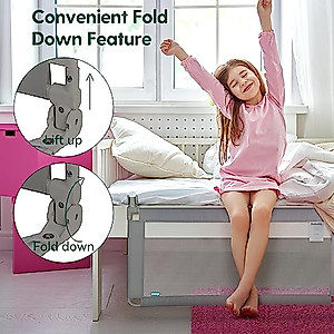 Babelio Toddler Bed Rails, Guardian 39"-51" Extendable Guard for Toddlers, Kids & Elderly Adults, 22.5" Tall Baby Side Rails Crib Twin /Queen /Full /King Size, CPSIA Certified (Gray)