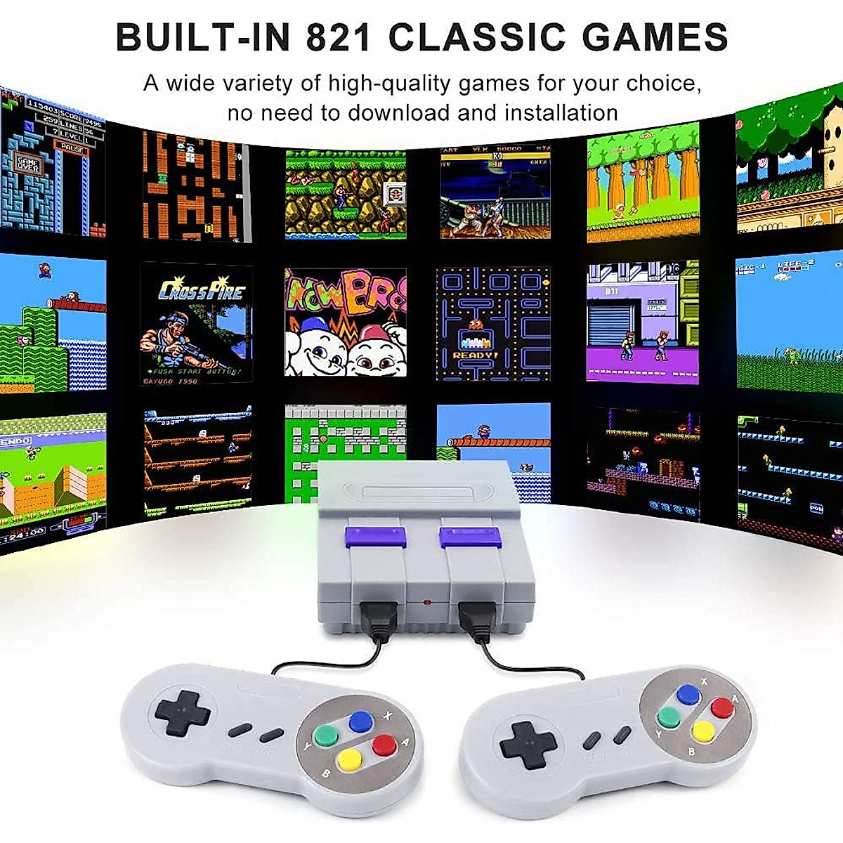 oliv Retro Game Console,Handheld Video Game Console Classic Built-in 821 Games with Controllers, Super Mini TV Classic Video Gaming Console HD Output Plug&Play Player for Kid, Adult Gift