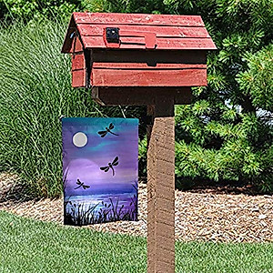 Lake Dragonfly Moon Outdoor Garden Welcome Flag, Double Sided Vertical Garden Yard Flag Banner for Lawn House Outside Decor 12x18inch