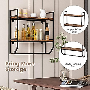 LOKO 2-Tier Bathroom Towel Rack with Shelf, Industrial Over The Toilet Shelf w/Towel Bar, Wall Mounted Hanging Shelf w/Towel Holder, Rustic Storage Organizer Shelves for Living Room, Kitchen