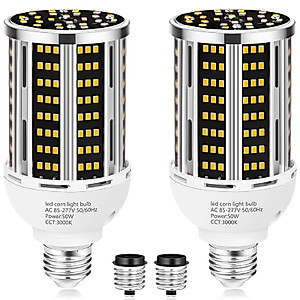 50W 2 pack LED Corn Light Bulb,3000K Warm White 6500LM(500W Equivalent ) Commercial GradeE26/E39 Medium Mogul Base LED Lamp,Large Area Lights For Outdoor Indoor Garage Warehouse Factory Bay Light