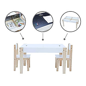 Fantasy Fields 3 Piece Way, White Play 2 Chairs Set with Storage and Convertible Chalkboard Table Top