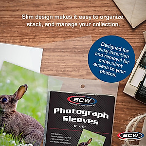 BCW 6x8 Photo Sleeves (100 Pack) - Acid-Free, No PVC | Clear Plastic Sleeves for Photos, Postcards, and Collectibles | Archival Quality for Albums, Storage, and Display