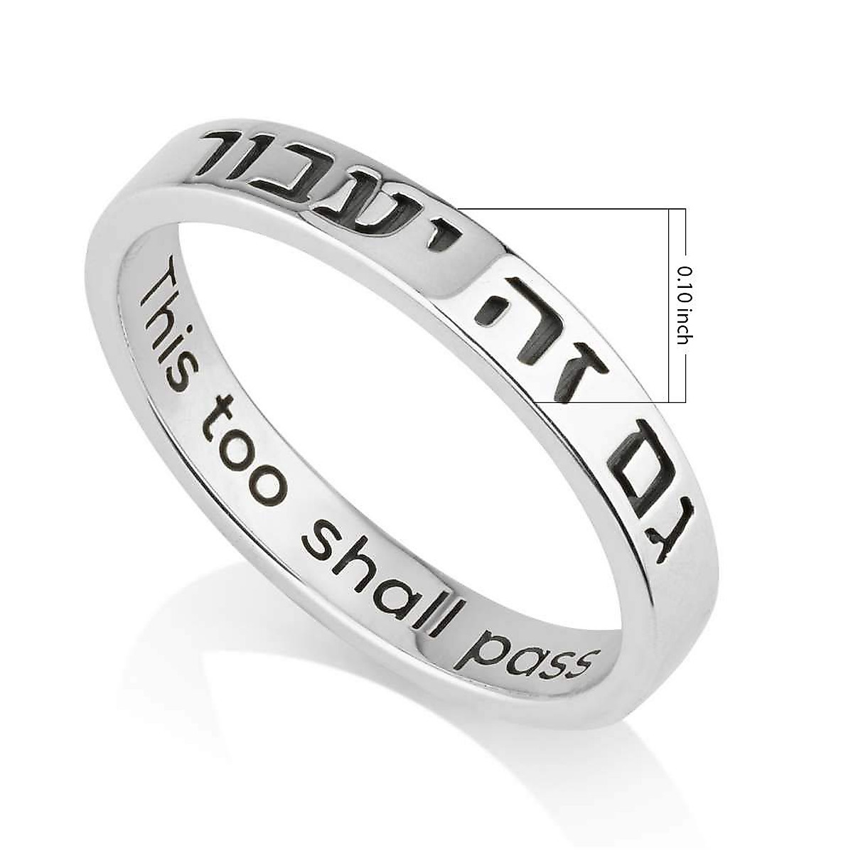Marina Jewellery 925 Sterling Silver Engraved Ring Womens, Mens Band - This Too Shall Pass - in Hebrew, English