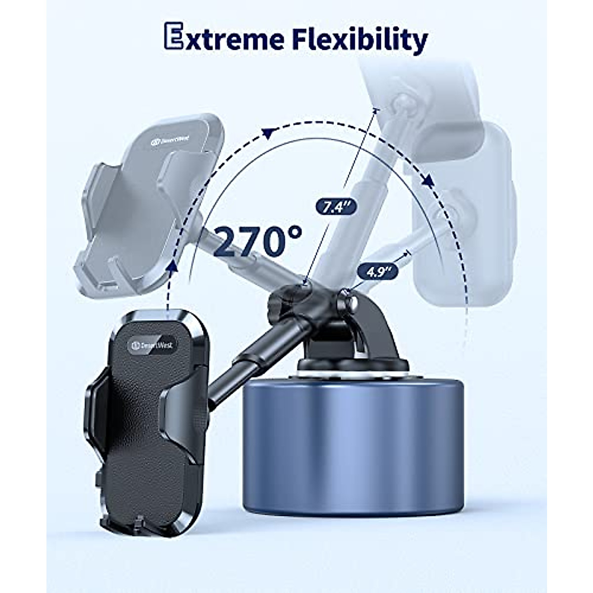 DesertWest [Original Mechanical Arm] Phone Mount for Car Dashboard & Windshield Universal Car Phone Holder with Strong Suction Cup Base Fit for iPhone 14 Pro Max 13 12X XS, Galaxy S23 S22 All Phones