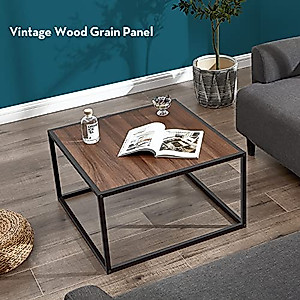 SAYGOER Farmhouse Coffee Table Rustic Wood Coffee Tables Mid Century Modern Coffe Tables for Small Spaces Simple Square Low Center Table for Living Room Home Office Boho Style, Walnut
