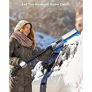 JOYTUTUS 47.7″ Extendable Snow Brush and Ice Scraper, 270° Pivoting Snow Scraper Brush for Car Windshield, Telescoping Ice Scraper, Foam Grip, Heavy Duty Snow Remover for Cars, Trucks, SUV (Black)