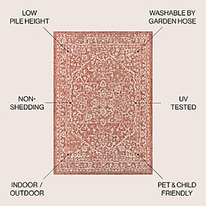JONATHAN Y SMB104A-8 Malta Bohemian Medallion Textured Weave Indoor Outdoor Area r.u.g, Coastal, Traditional, Transitional Easy, Bedroom,Kitchen,Backyard,Patio,Non Shedding, Red/Taupe, 8 X 10