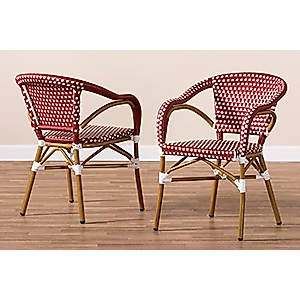 Baxton Studio Eliane Dining Side Chair in Red and White (Set of 2)