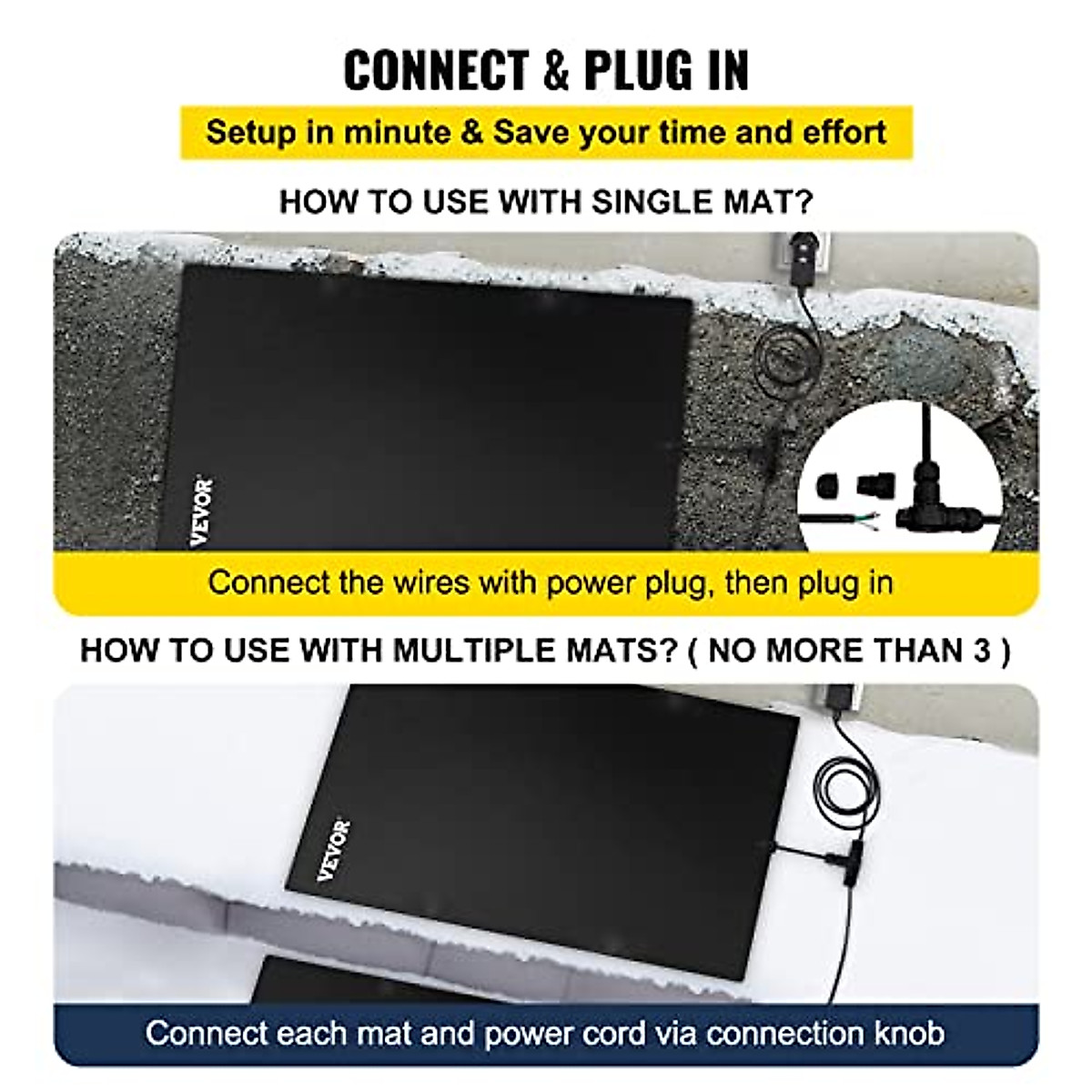 VEVOR, 20in x 30in Walkway, 120V Ice, PVC Heated 6ft Power Cord, Slip-Proof, Ideal Winter Outdoor Snow Mat, 2'' per Hour Melting Speed, Black