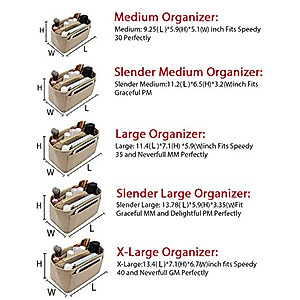 LEXSION Felt Purse Bag Organizer Insert with zipper Bag Tote Shaper Fit Speedy Neverful PM MM, 2-Beige, XL