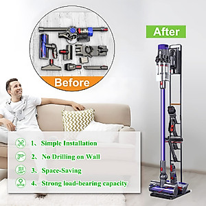 Haturi Vacuum Stand for Dyson V15 V11 V10 V8 V7 V6 - Vacuum Accessories Stable Metal Organizer Stand Holder, Dyson Handheld DC30 DC31 DC34 DC35 DC58 DC59 DC62 Cordless Vacuum Cleaners Storage Rack