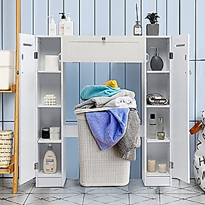 Giantex Over-The-Toilet Storage Cabinet - Freestanding Toilet Organizer with Doors, Adjustable Shelves & Toilet Paper Holders, Versatile Storage Rack Space Saver for Bathroom Laundry Room (White)