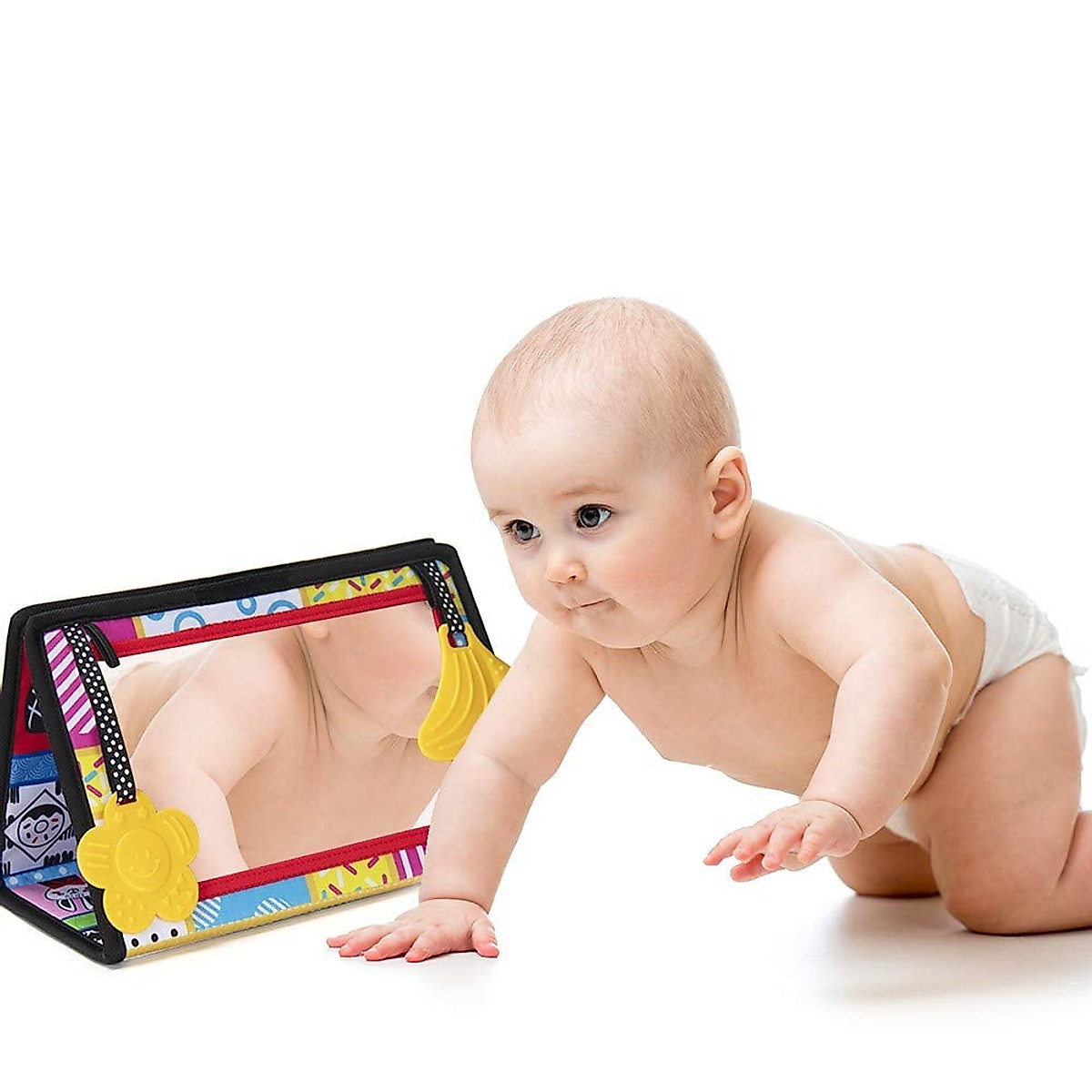 beetoy Baby Tummy Time Mirror Black and White High Contrast Mirror Toys with 10 Flash Cards 2 Teether, Developmental Timmy Time Toys for Newborn Infant 0 3 6 Months Gift