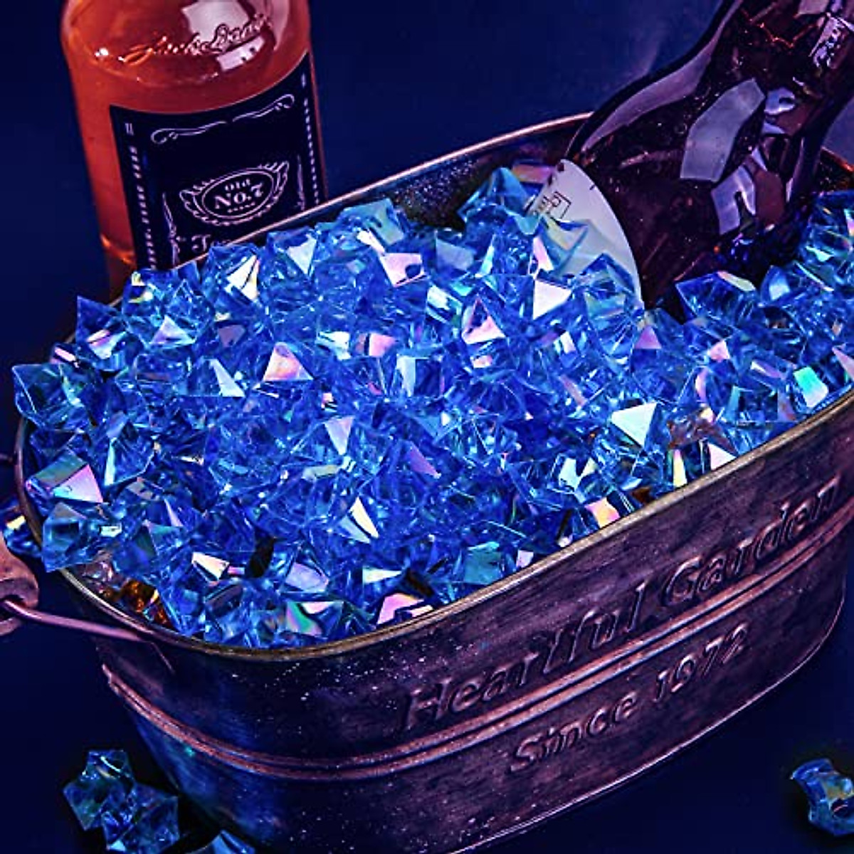 DomeStar 180PCS Iridescent Blue Fake Ice, Dazzling Blue Fake Diamonds Acrylic Ice Rocks Sparkling Plastic Gems for Christmas Vases Fillers Winter Table Scatters Home Decor