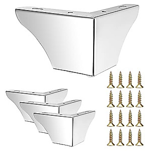 BSTKEY 4Pcs 8CM/3 Inch Modern Metal Furniture Sofa Cabinet Legs with Mounting Screws - DIY Replacement Legs Set for Furniture Cabinet Foot Legs Sofa Bed Desk Table Feet Support, Silver