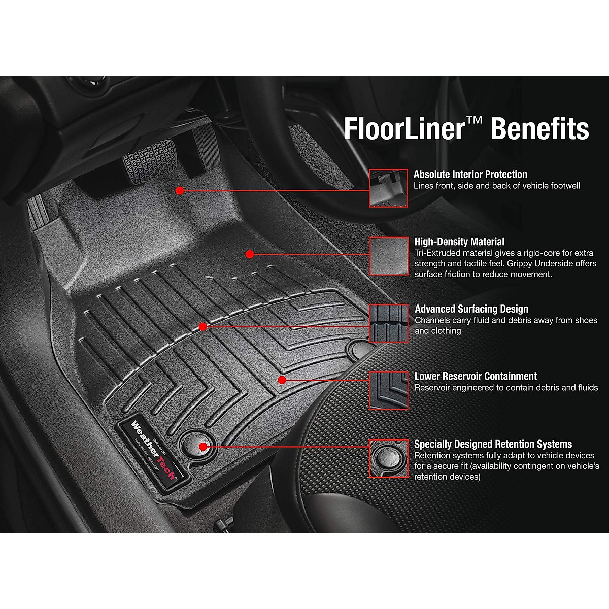 WeatherTech Custom Fit FloorLiners for Toyota Tundra, Sequoia - 1st Row (444081), Black