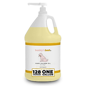 Buddy's Best Salmon Oil for Dogs 1 Gallon (128 Oz) Pump Bottle 100% Pure Norwegian Virtually Odorless Fish Oil