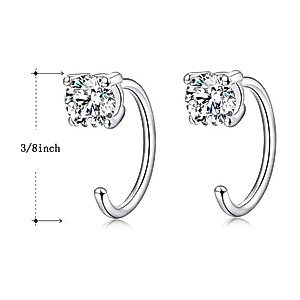 Small Huggie Hoop Earrings, Half Hoops CZ Cubic Zirconia Rhinestone White Gold Plated Sterling Silver Hoop Earrings for Women Gift