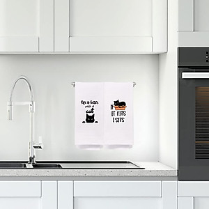 NEGIGA Cat Kitchen Towels and Dishcloths Sets 24x16 Inch Set of 4, Funny Black Peeking Cat Decor Decorative Dish Hand Tea Bath Towels for Kitchen Bathroom,Cat Lovers Girls Gifts