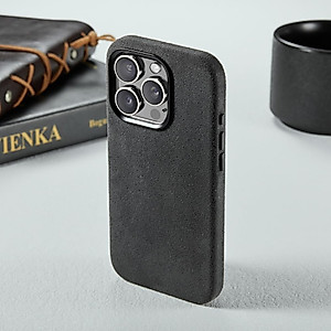 TYXDKJ Alcantara Case for iPhone 15 Pro,Handmade Fully-Wrapped Synthetic Suede Cover, Compatible with MagSafe Wireless Charging(Black)