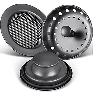 Mudder 3 Pcs Kitchen Sink Drain Strainer and Stopper Stainless Steel Garbage Disposal Plug with Handle Universal Anti-Clogging Kitchen Sink Filter Sieve Basket Strainer(Graphite Gray)