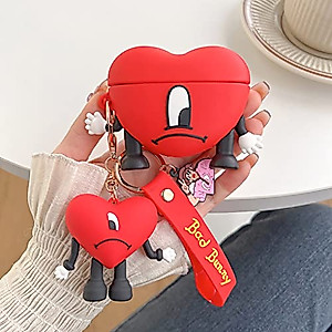 Cute Airpod Case, Funny 3D Cartoon Key Chain Case, Soft PVC Full Protection Shockproof Charging Case Cover Compatible with for Airpod 1/2. (Pendant Love)