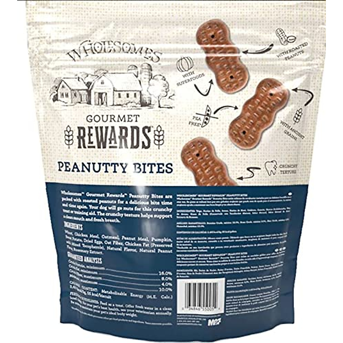 moofin SPORTMiX Wholesomes Gourmet Peanutty Bites, 3 lb - Crunchy Dog Biscuits with Peanut Butter, Oats & Honey, Bundle SS Pet Training Whistle Bundle - Nutritious Snack, Resealable Bag (2-Pack)