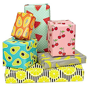MAYPLUSS Wrapping Paper Large Sheet - Folded Flat - 6 Different Fruit Design (45.2 sq ft.ttl) - 27.5 inch X 39.4 inch Per Sheet